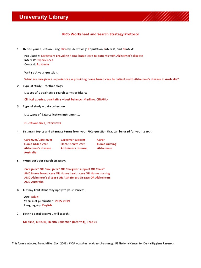 PICo Worksheet for Alzheimer's Caregivers | PDF