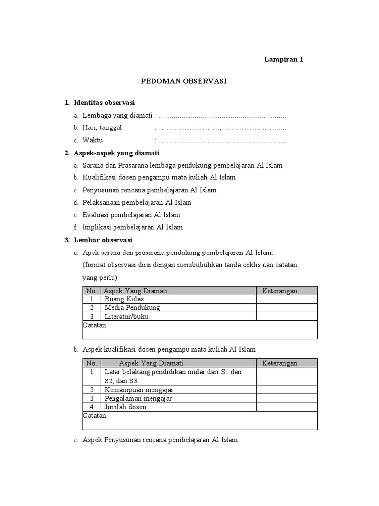Lampiran Lembar Observasi | PDF