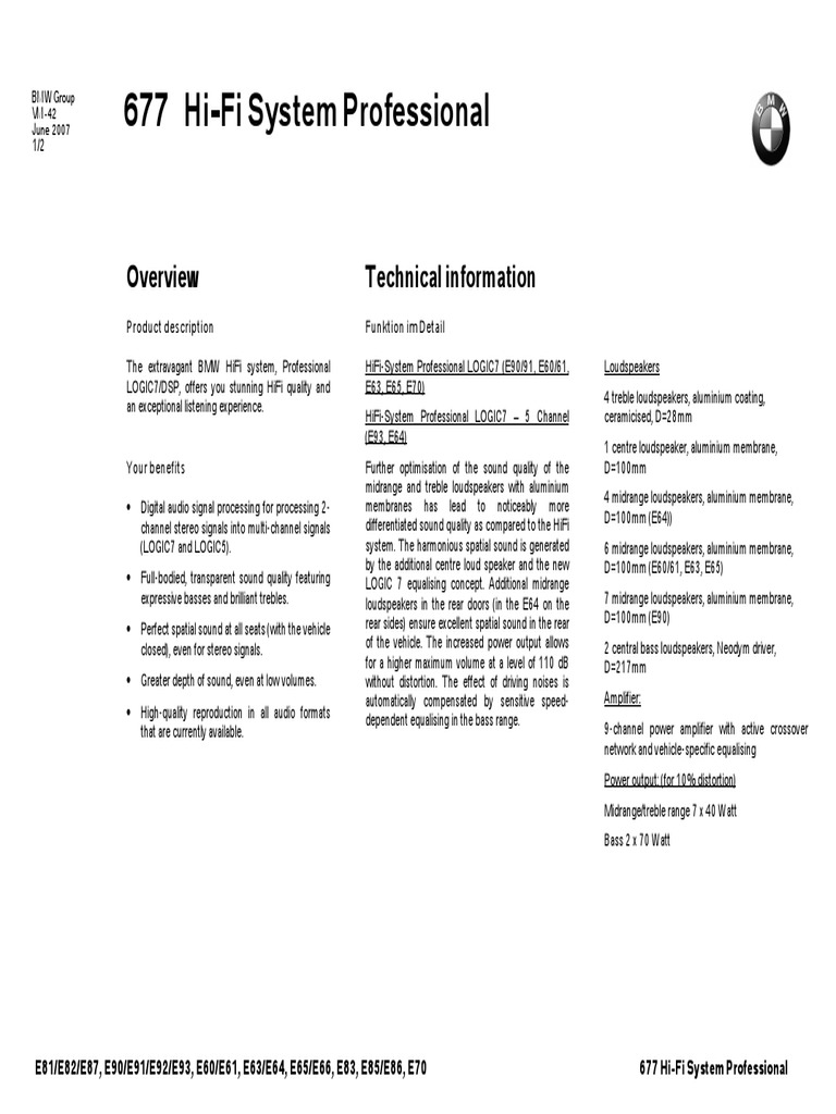 BMW 677 Hi-Fi System Overview | PDF | Loudspeaker | Amplifier