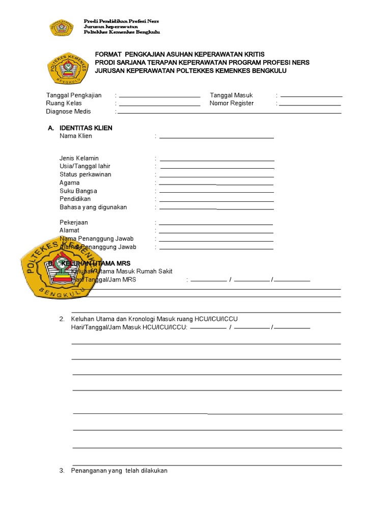 Format Pengkajian Asuhan Keperawatan Kritis | PDF