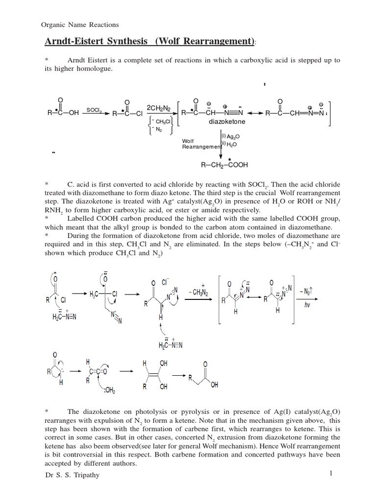 Arndt-Eistert Synthesis (Wolf Rearrangement) : O CH N N RC O OH R C O ...