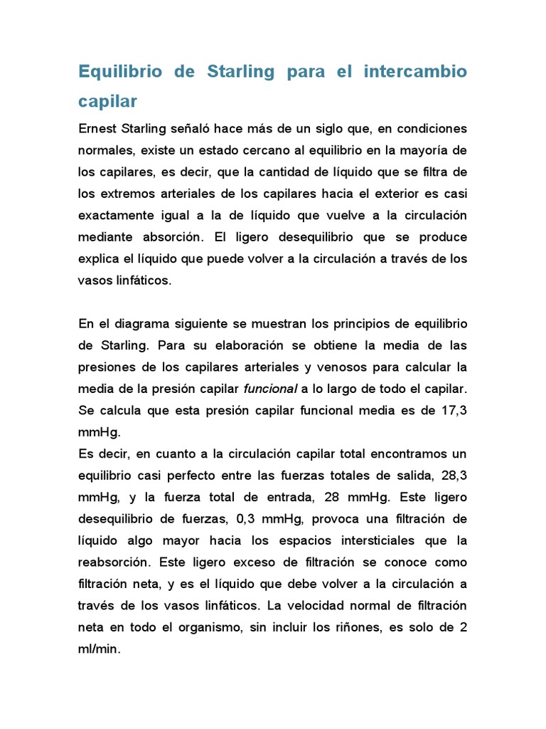 Equilibrio de Starling para El Intercambio Capilar | PDF | Sistema ...
