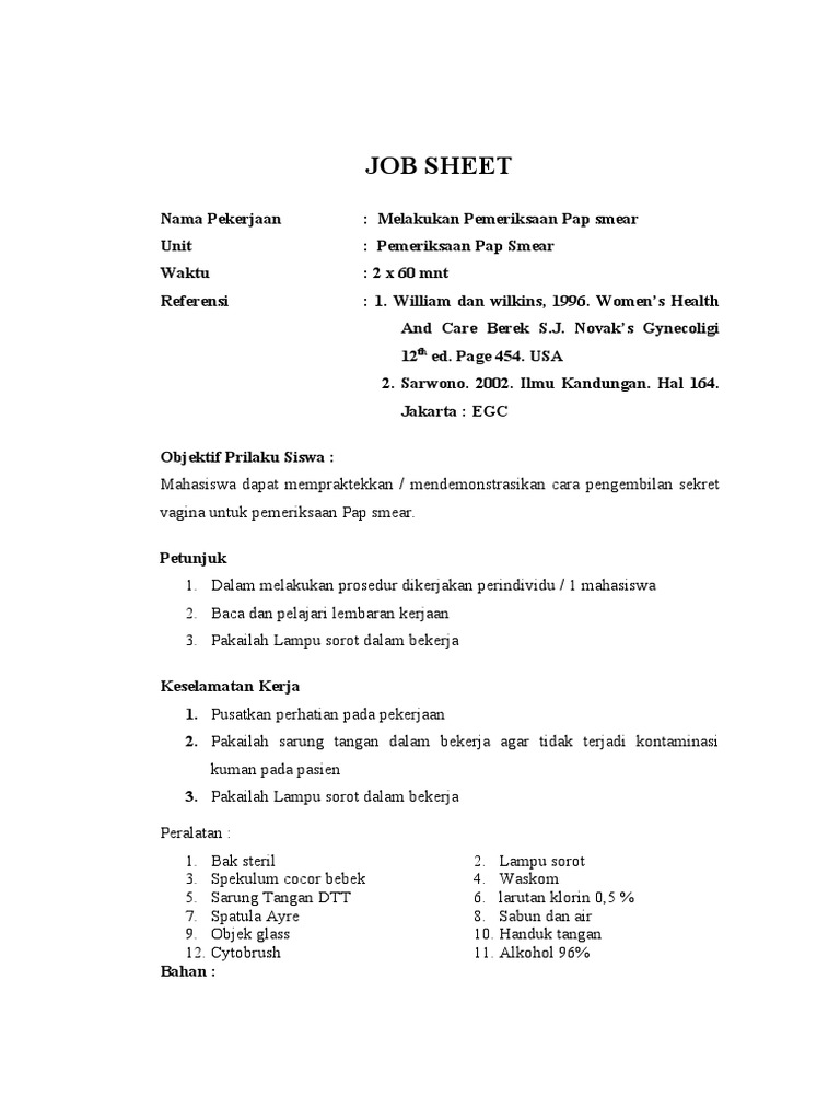 Dokumen - Tech Job Sheet Pap Smear | PDF