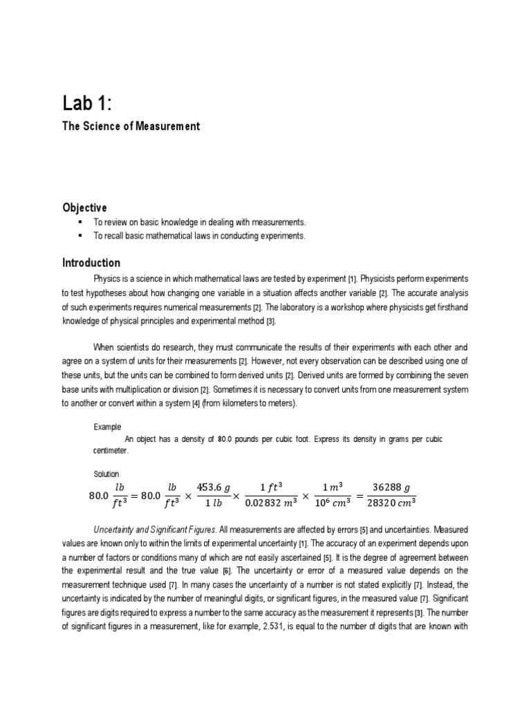 Measurement Science Lab Report | PDF | Significant Figures | Experiment