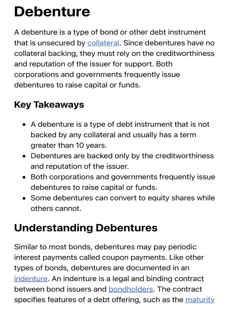 Understanding Debentures: Key Takeaways | PDF | Bonds (Finance) | Debenture