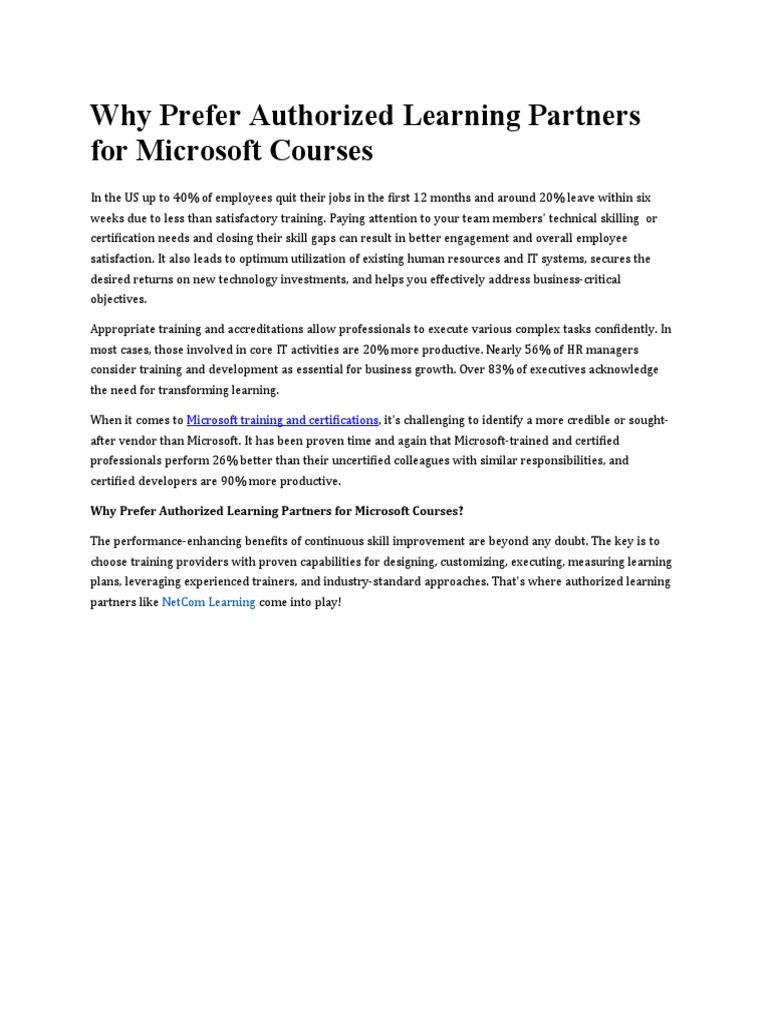 Why Prefer Authorized Learning Partners For Microsoft Courses | PDF