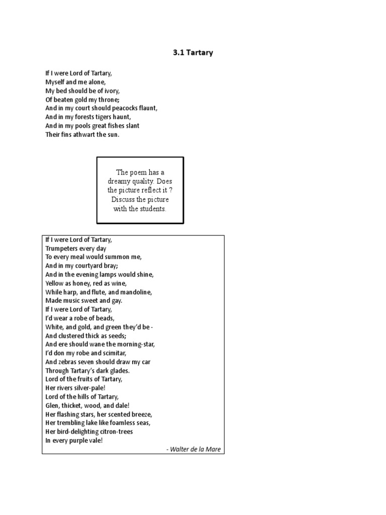 3.1 Tartary: The Poem Has A Dreamy Quality. Does The Picture Reflect It ...