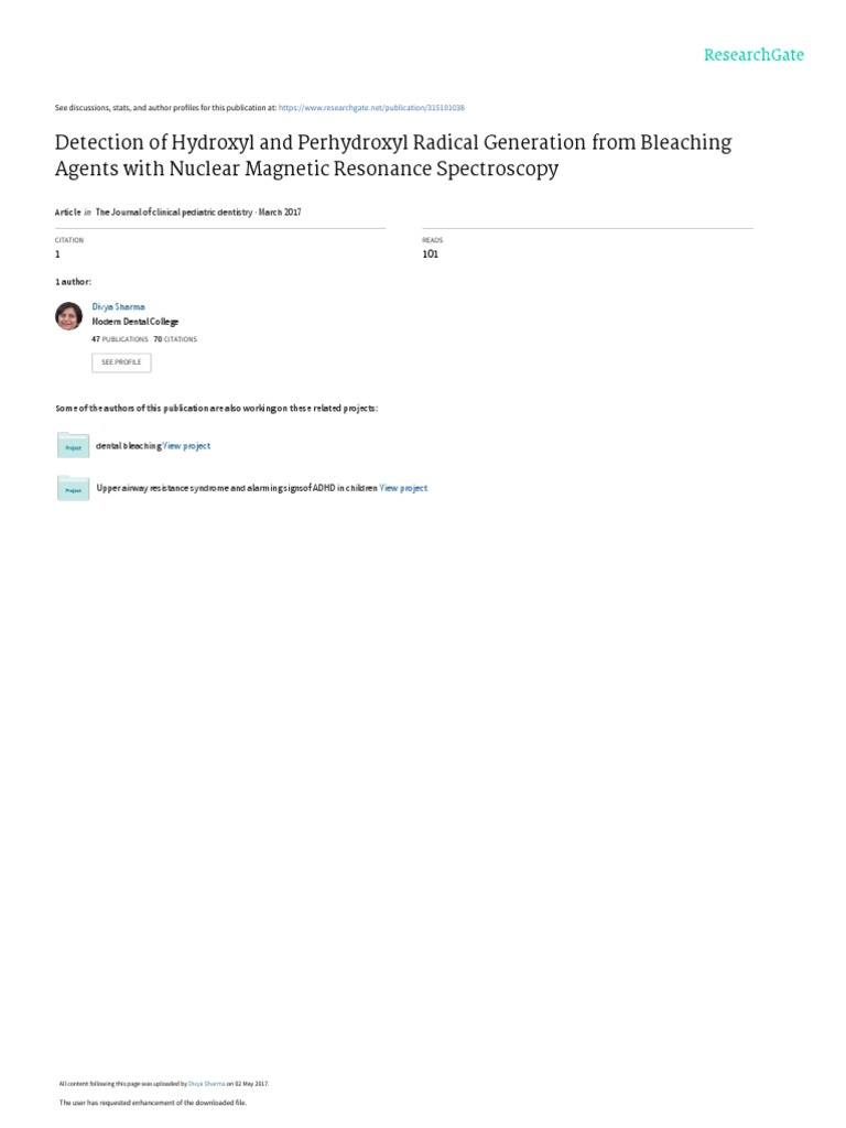 Detection of Hydroxyl and Perhydroxyl Radical Generation From Bleaching ...