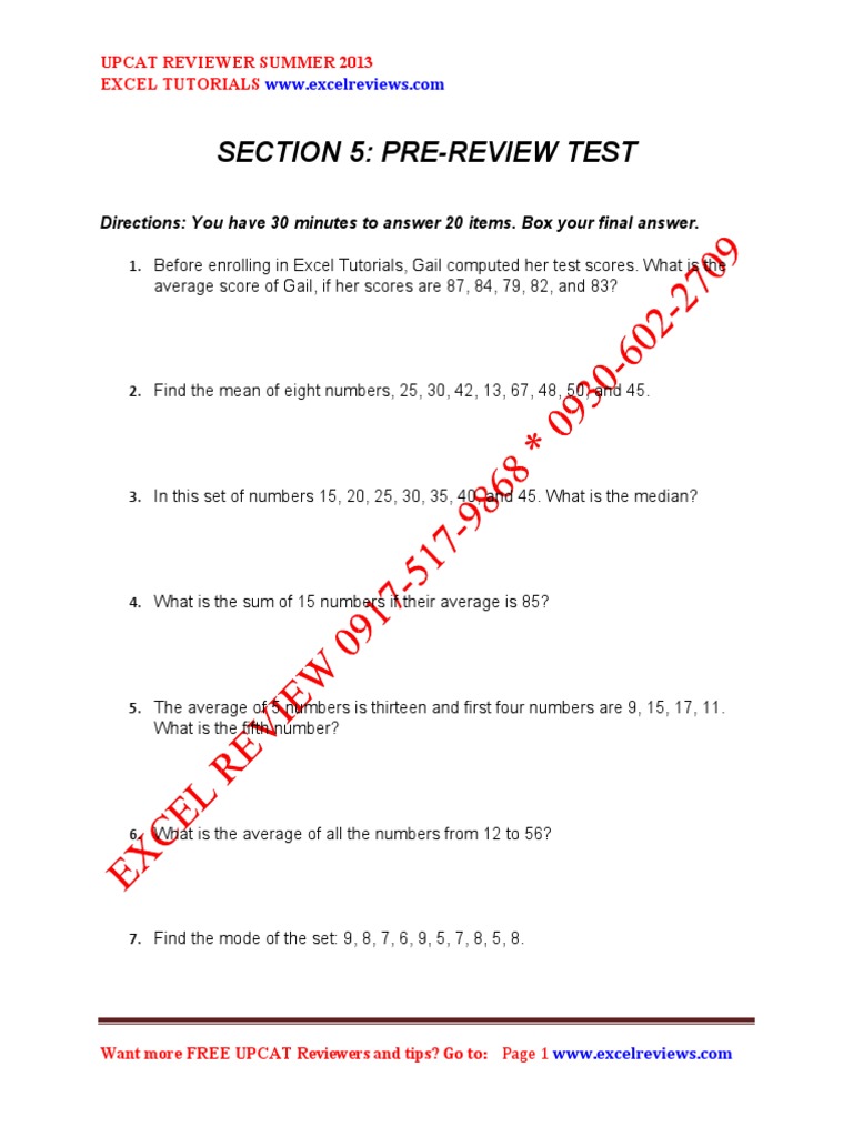 UPCAT Review Math Chapter 5 of 16 PDF | PDF | Mean | Mode (Statistics)