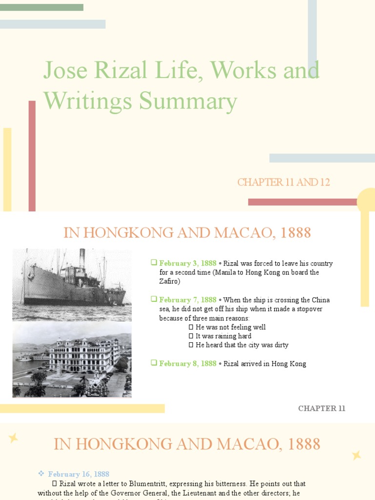 Jose Rizal Life, Works and Writings Summary | PDF | Macau