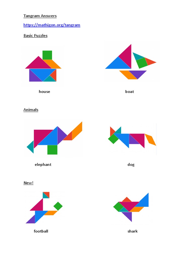 Tangram Puzzle Answers and Solutions | PDF
