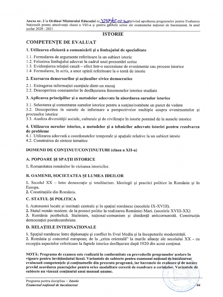 Programa BAC2021 ISTORIE PDF | PDF