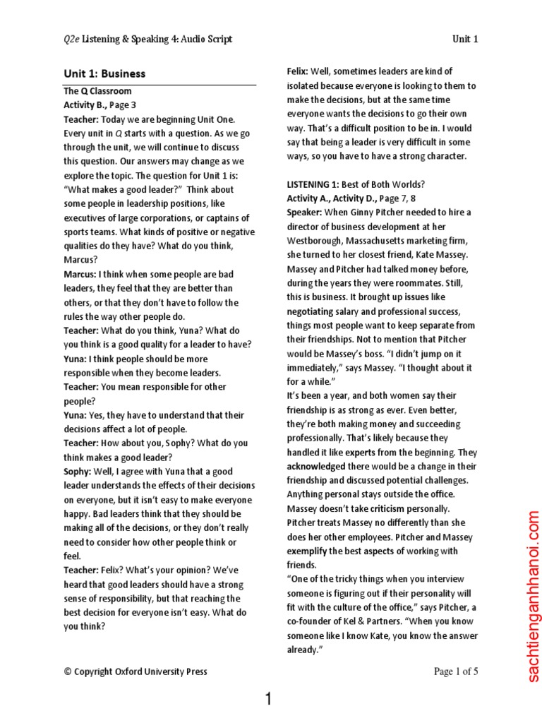 Academic Listening and Speaking Audio Scripts | PDF | Dress | Leadership