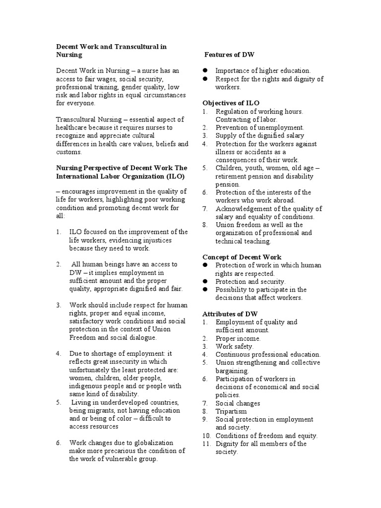 Decent Work and Transcultural in Nursing | PDF | Employment | Nursing