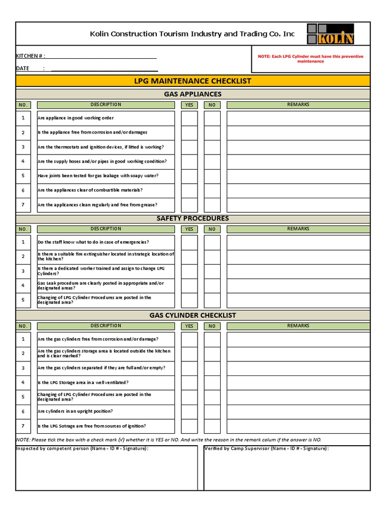 LPG Maintenance Checklist: Gas Appliances | PDF | Liquefied Petroleum ...