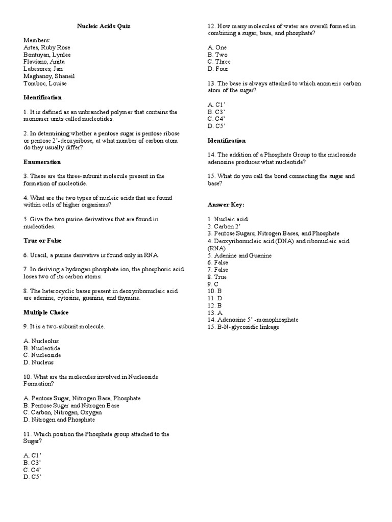 Quiz | PDF | Nucleotides | Nucleic Acids