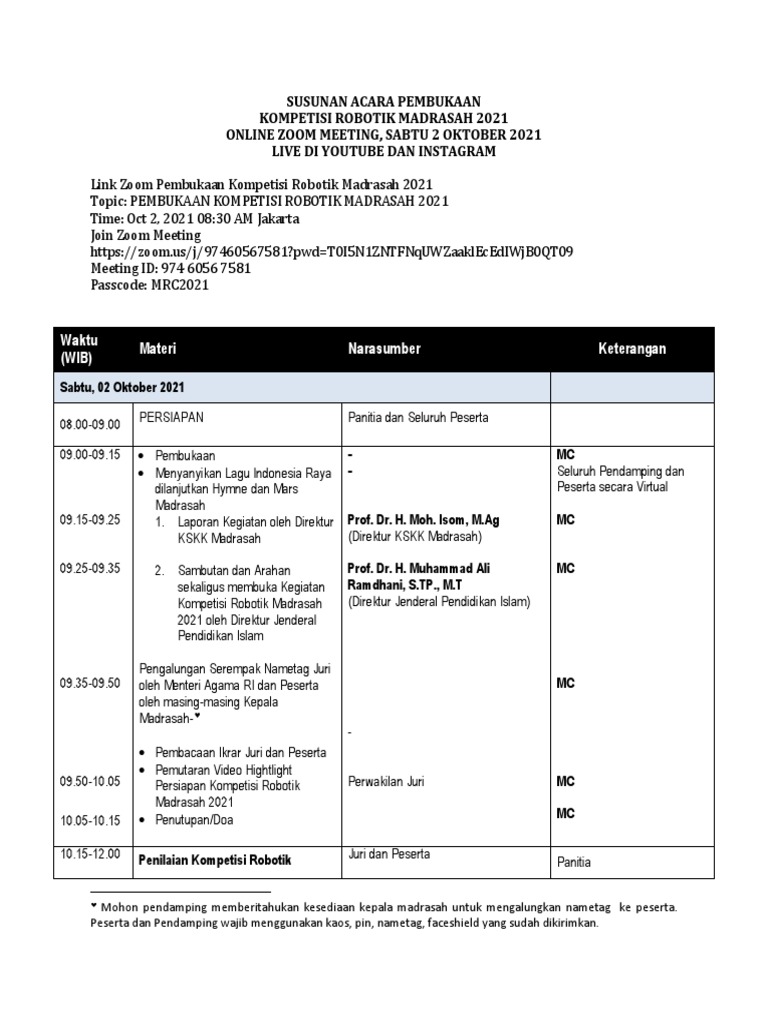 Rundown Acara Pembukaan MRC 2021 | PDF