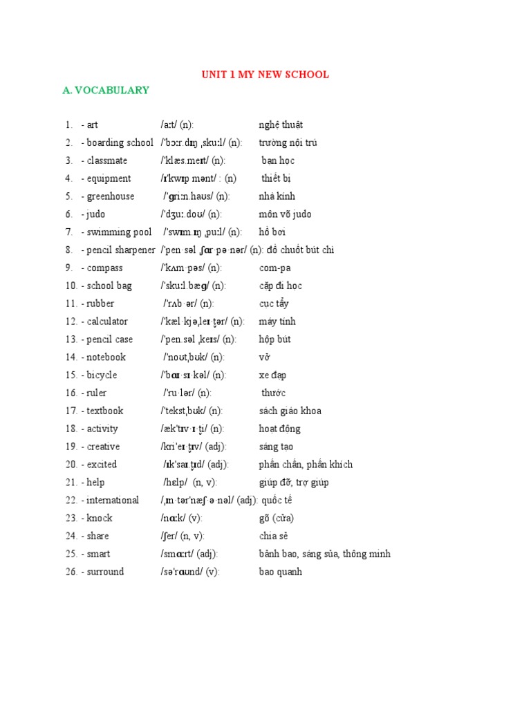 Unit 1 My New School | PDF