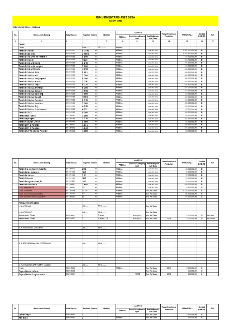 Buku Inventaris Aset Desa | PDF