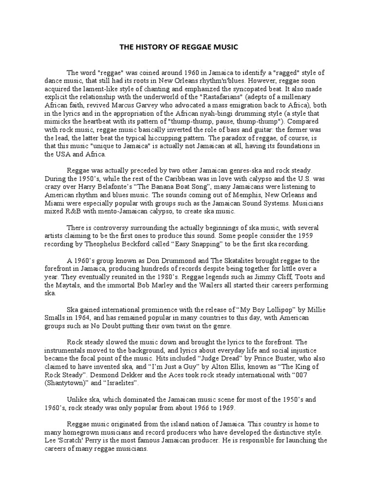 The History of Reggae Music | PDF | Bob Marley | Reggae