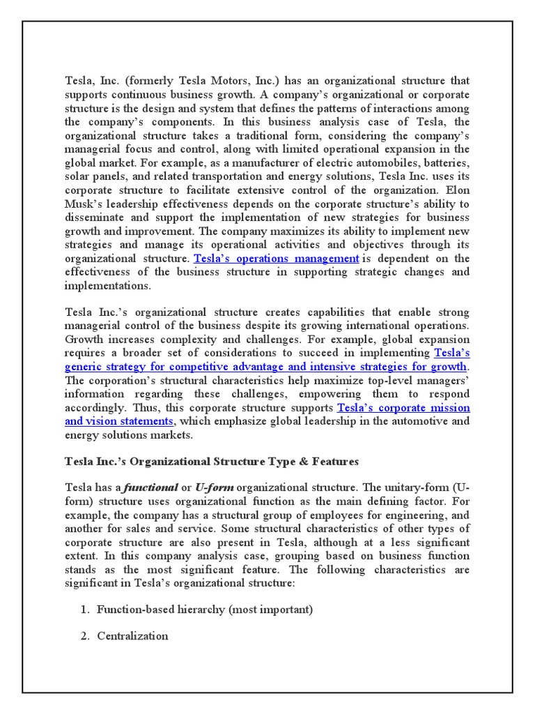 Tesla's Operations Management | PDF | Organizational Structure ...