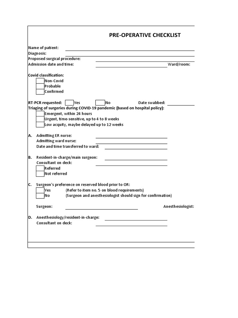Preoperative Checklist-1 | PDF | Surgery | Diseases And Disorders