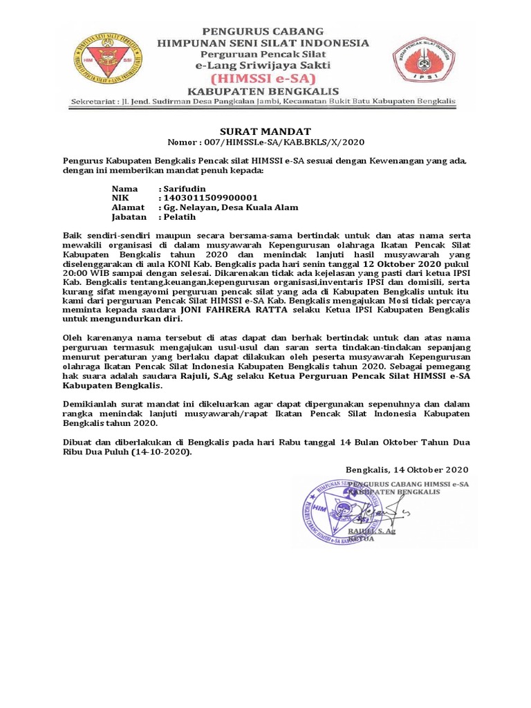 Mandat Pelatih HIMSSI e-SA 2020 | PDF