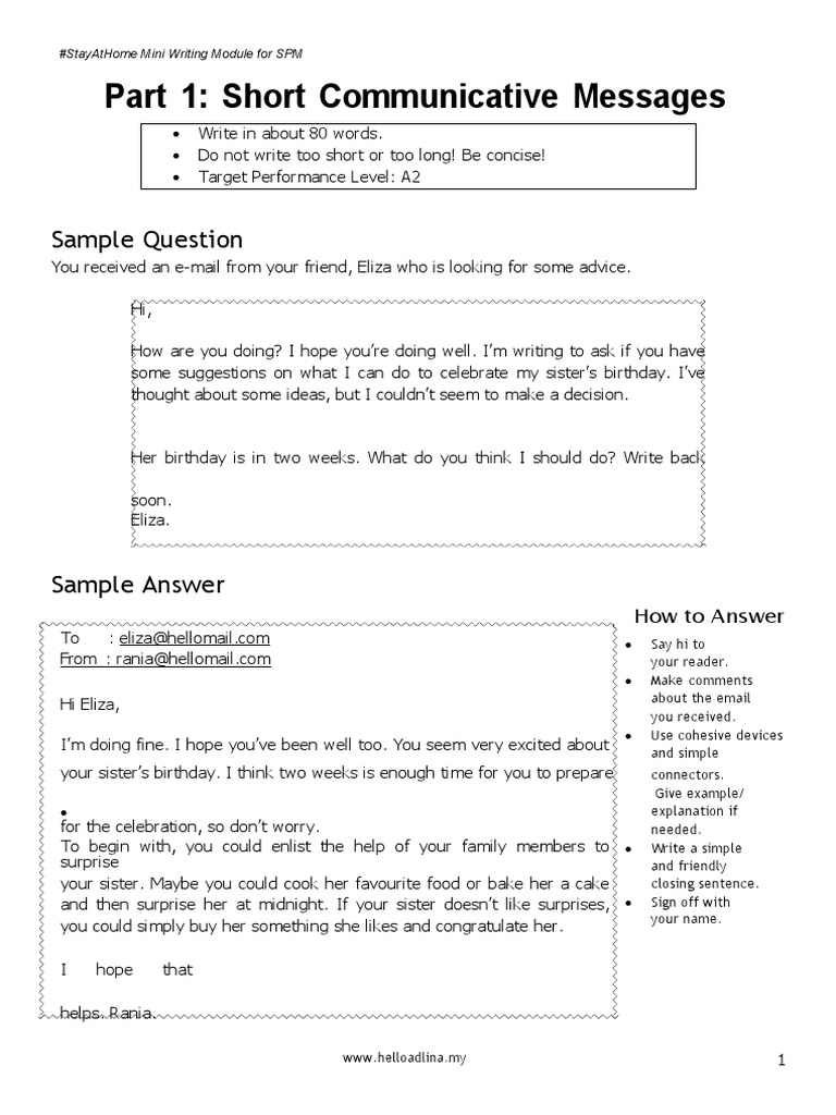 SPM Mini Writing Module (Short Communicative Message) | PDF ...
