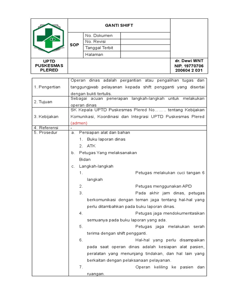 7.1.3 SOP Ganti Shift Review 2020 | PDF