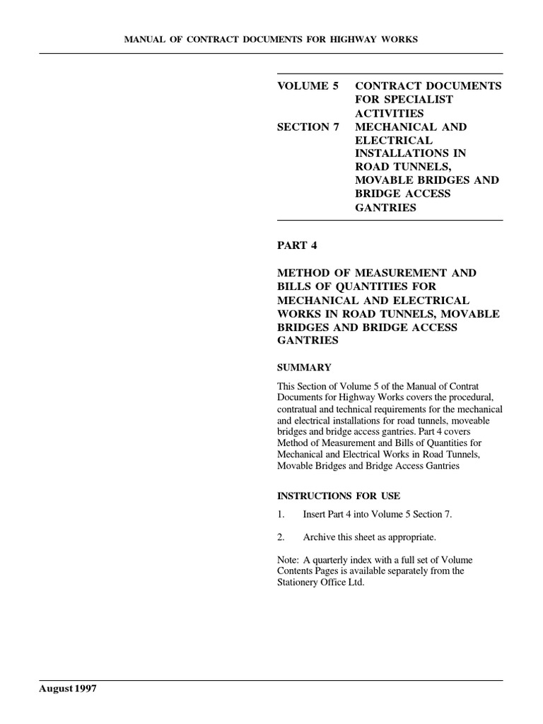 Manual of Contract Documents For Highway Works: August 1997 | Download ...