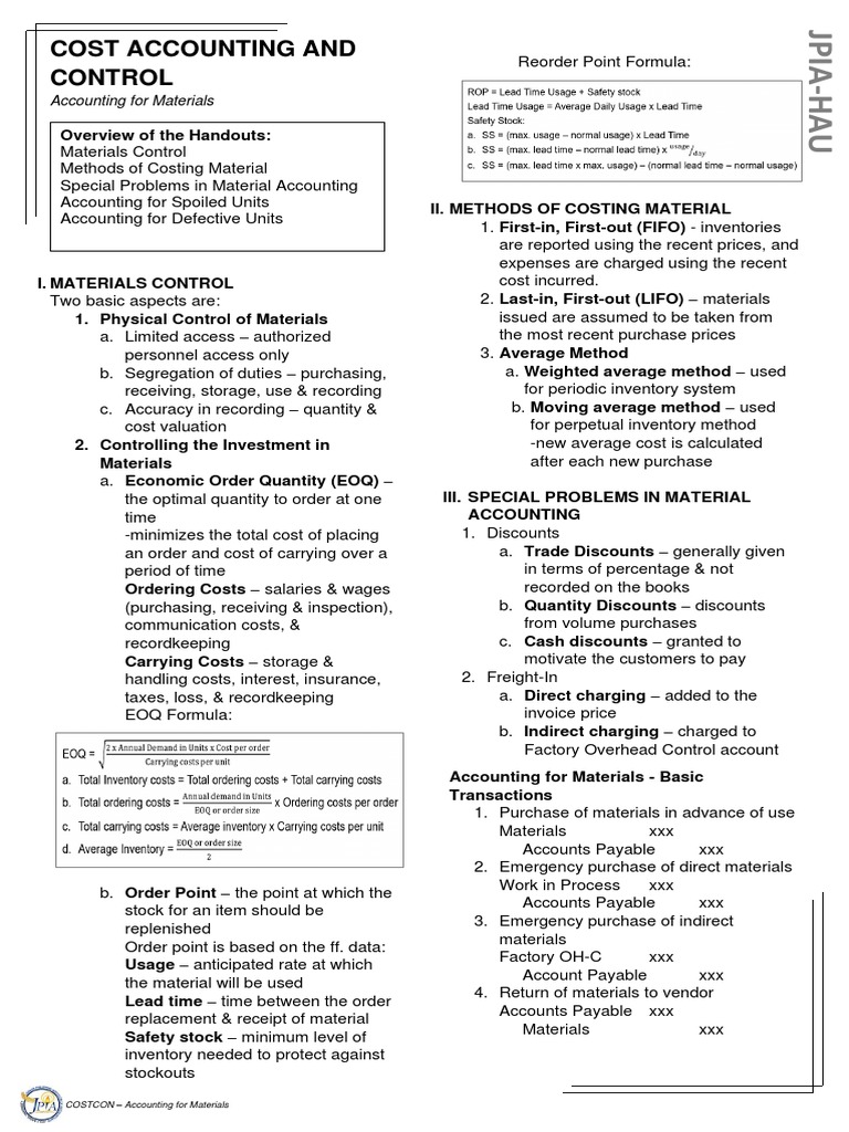 Materials Cost Control and Accounting | PDF | Business | Economies