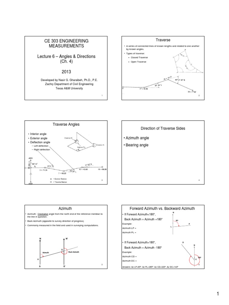 CVEN303 Elearn Lec 6 - Angles and Direc | PDF | Azimuth | Angle
