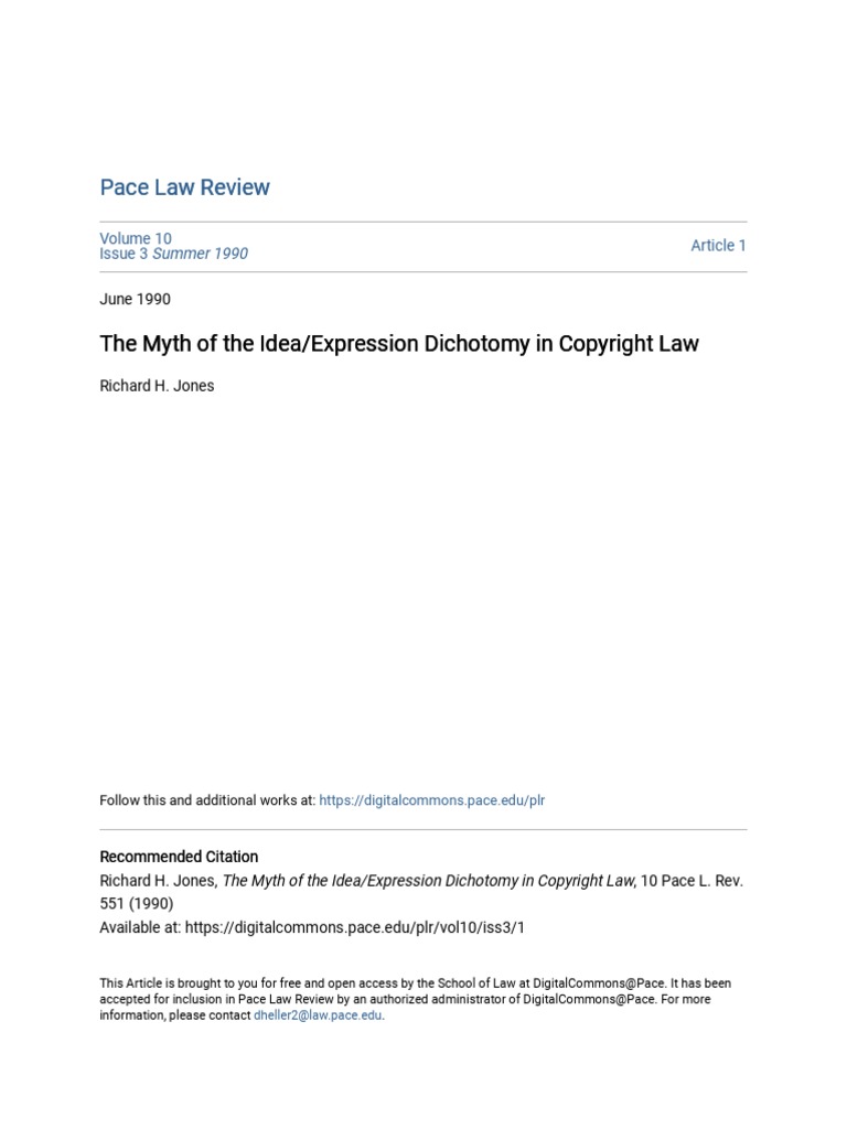 The Myth of The Idea - Expression Dichotomy in Copyright Law | PDF ...