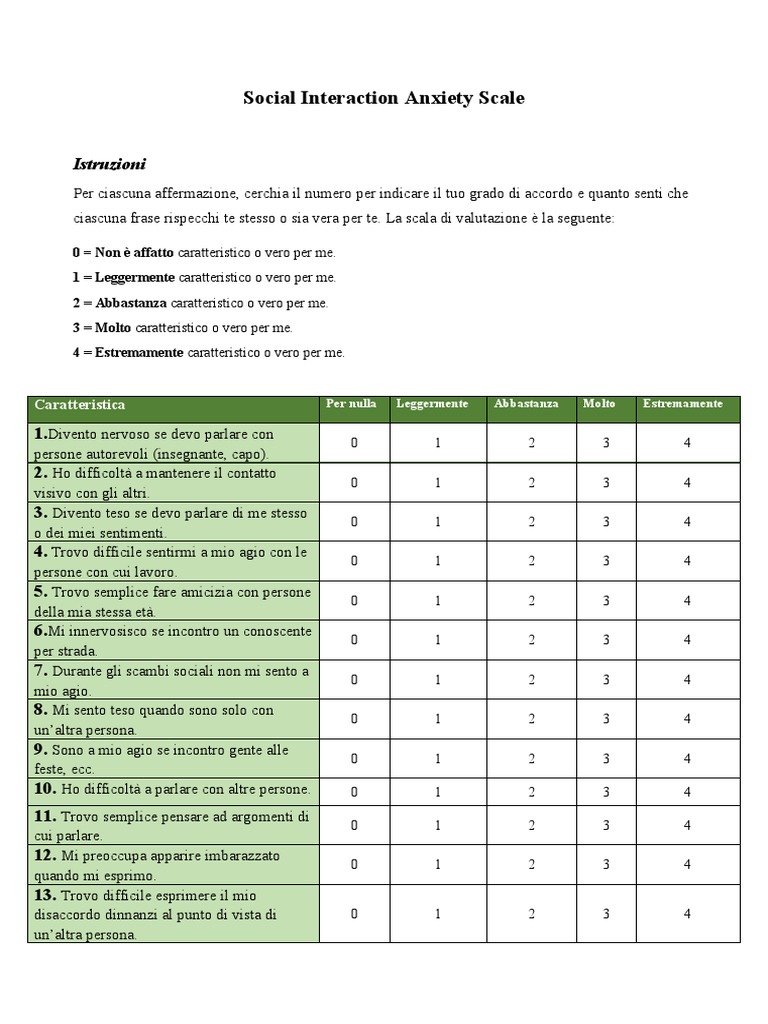 Social Interaction Anxiety Scale | PDF