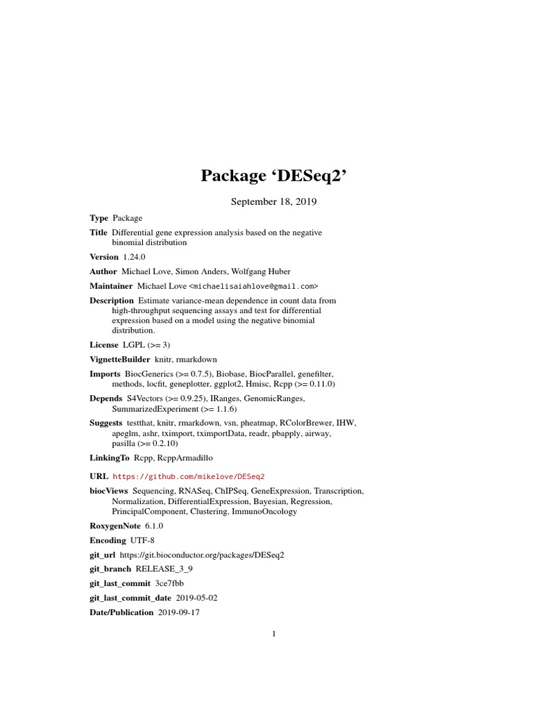 Package Deseq2': September 18, 2019 | PDF | Variance | Outlier