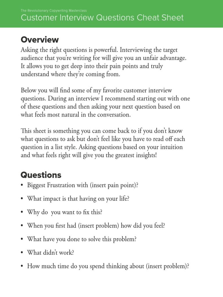 B2+ +Customer+Interview+Questions+Cheat+Sheet | PDF