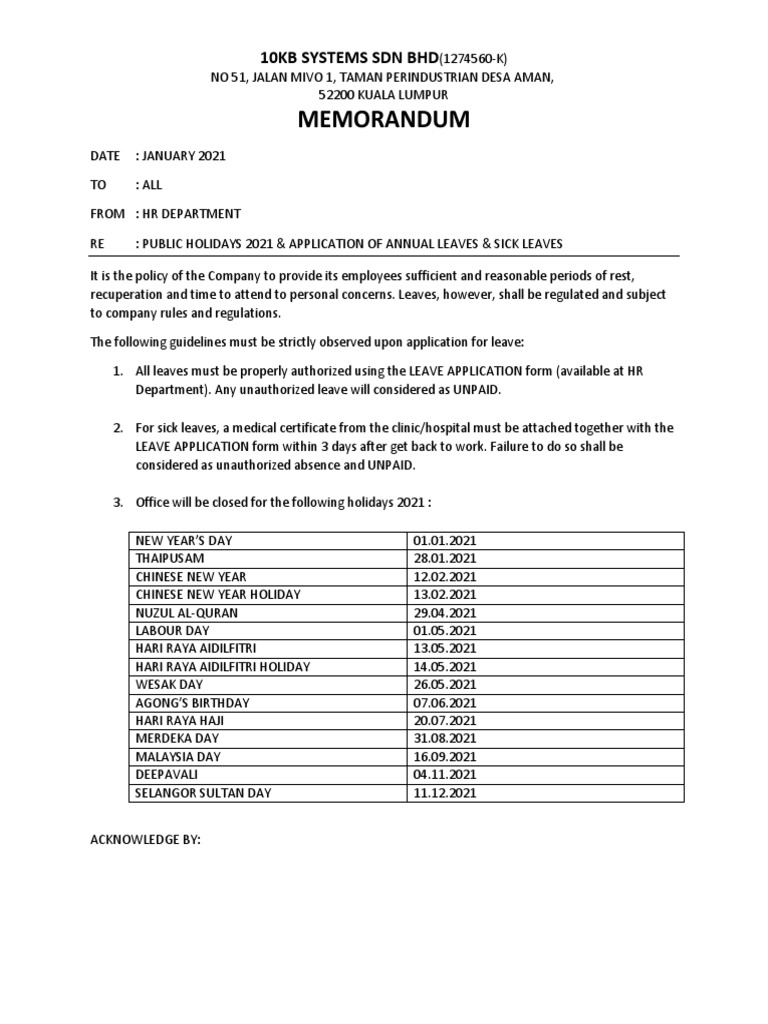 Sample of Company Memorandum | PDF