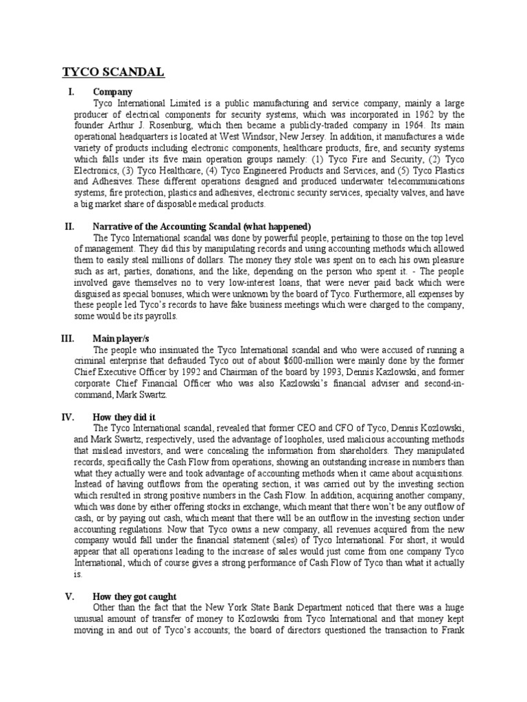 Tyco Scandal: I. Company | PDF | Companies | Business