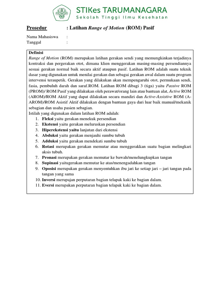 Prosedur Latihan ROM Pasif untuk Pasien | PDF