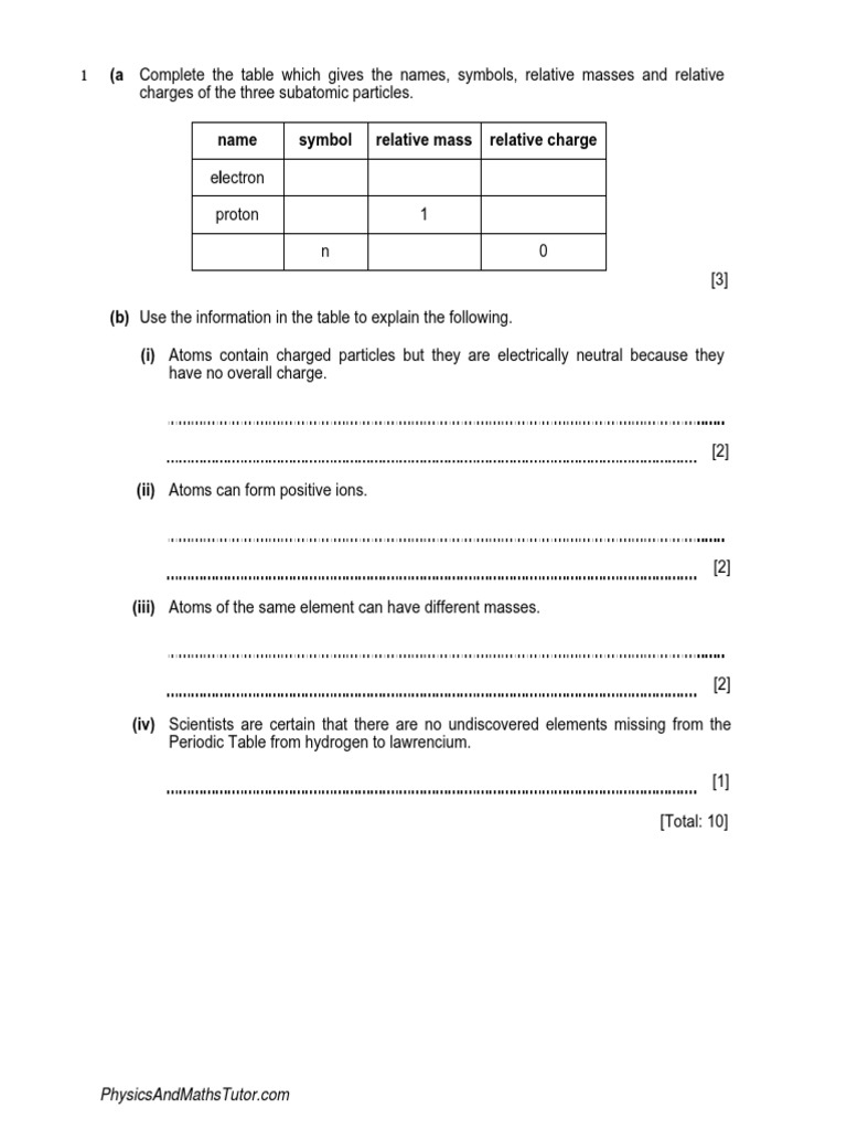 Atomic Structure & The Periodic Table 3 QP | PDF | Chlorine | Chemical ...