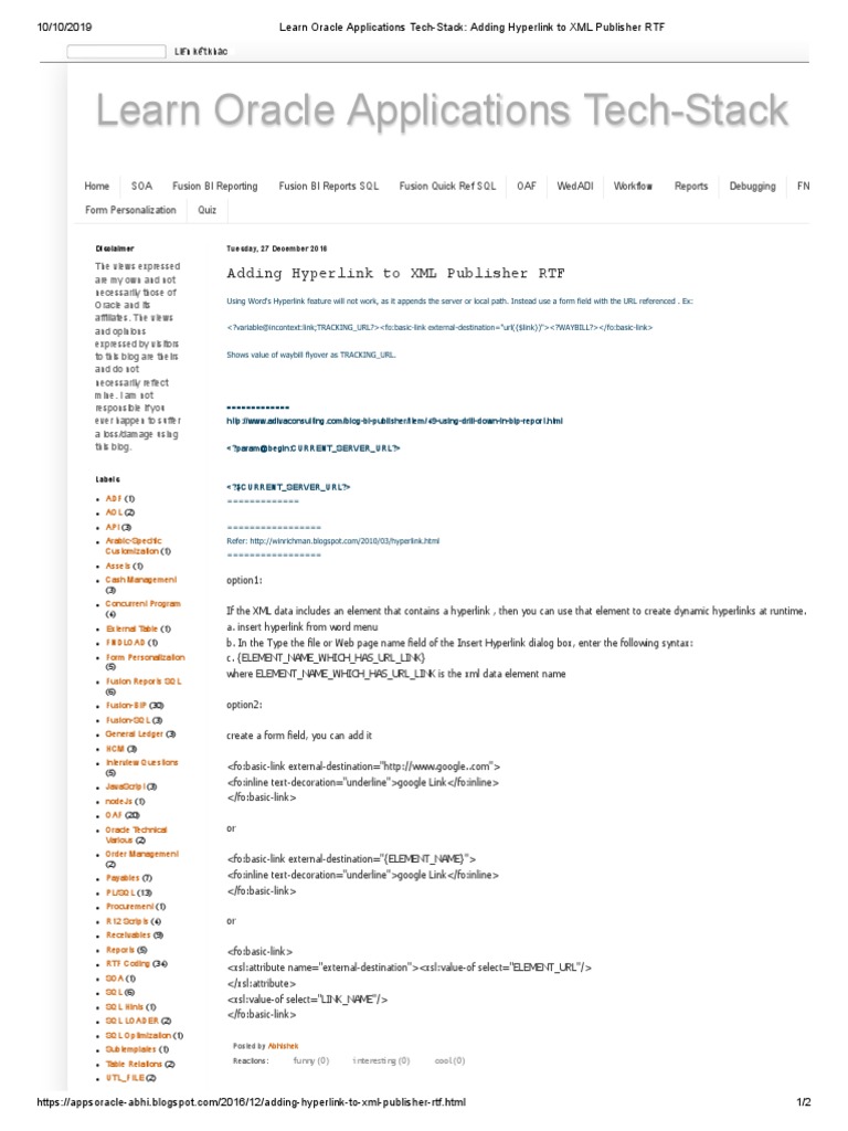 Adding Hyperlinks in RTF for BI Publisher | PDF | Hyperlink | Xml
