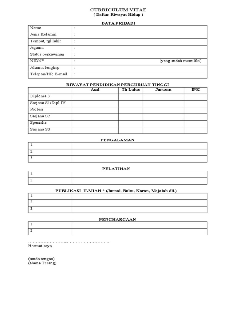 Template Daftar Riwayat Hidup | PDF