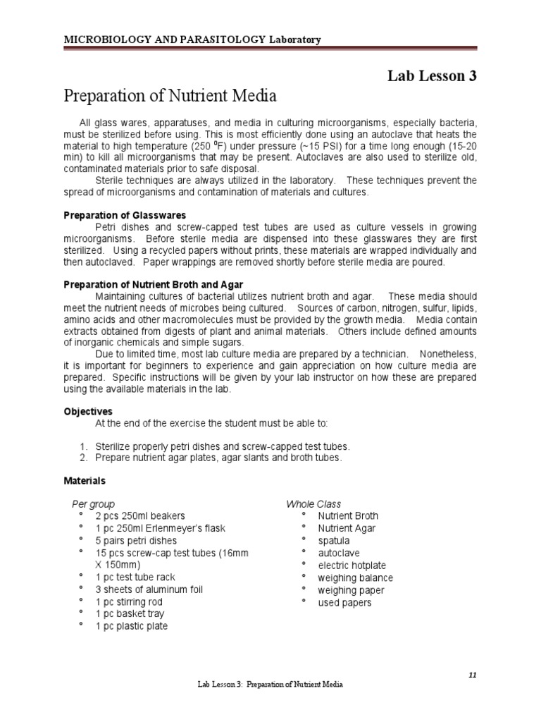 206 Lab Ex - 3 - Media Preparation | PDF | Growth Medium | Agar