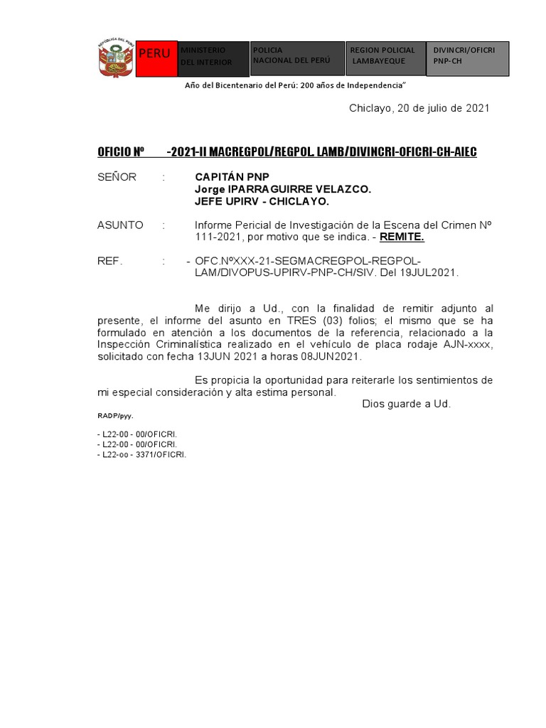 Modelo Oficio Remite Informe Criminalistico | PDF