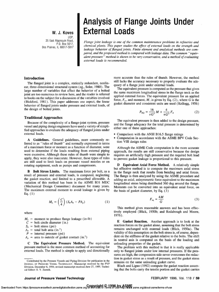 Analysis of Flange Joints Under External Loads: W. J. Koves | PDF ...