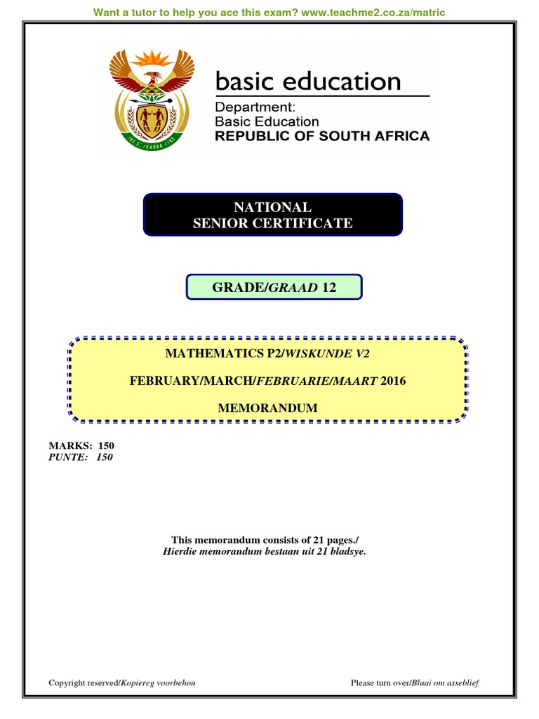 Mathematics P2 Feb-March 2016 Eng & Afr Memo | Download Free PDF ... Mathematics P2 Feb-March 2016 Eng & Afr Memo | Download Free PDF ...