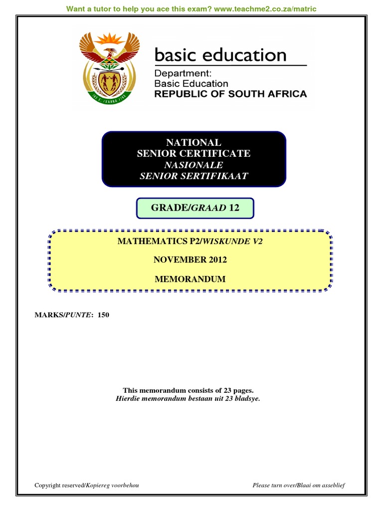 Mathematics P2 Nov 2013 Memo Afr & Eng | Download Free PDF | Slope ...