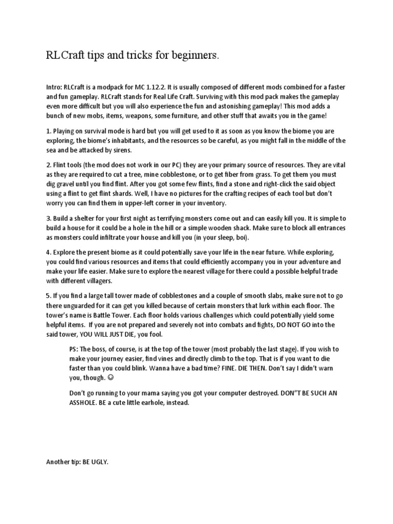 Rlcraft Tips and Tricks For Beginners | PDF