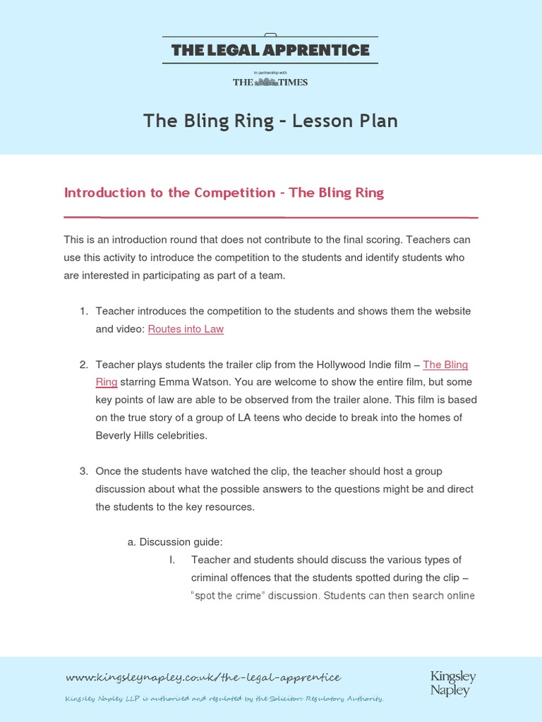 The Bling Ring Lesson Plan | PDF | Crime & Violence | Crimes