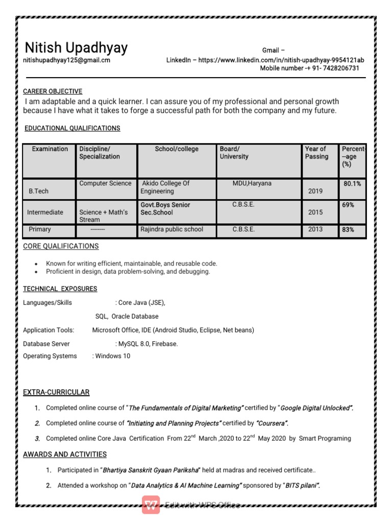Nitish Upadhyay CV | PDF